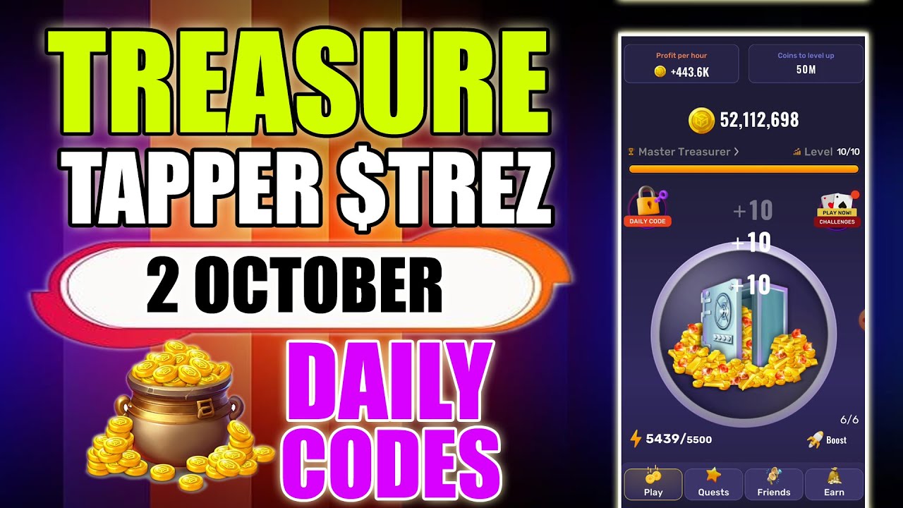 Treasure Tapper Daily Code Today 2 October | Telegram Tap Tap $TREZ ...