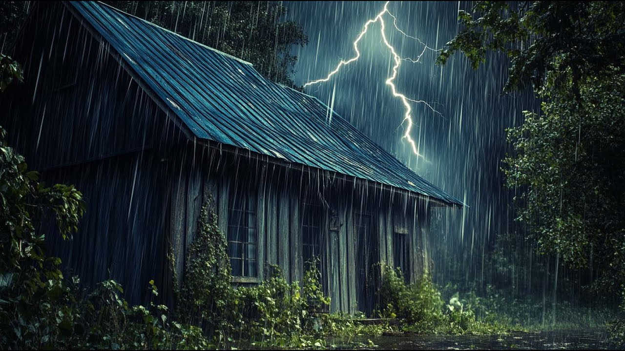 Heavy Rain and Deep Thunder | Relaxing Storm Sounds on Metal Roof for ...