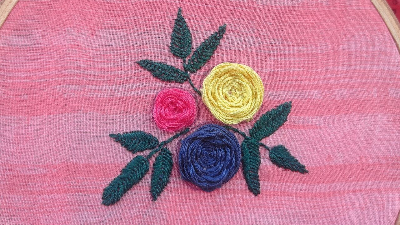 Pretty woven rose hand embroidery| Very easy stitches | Rose flower ...
