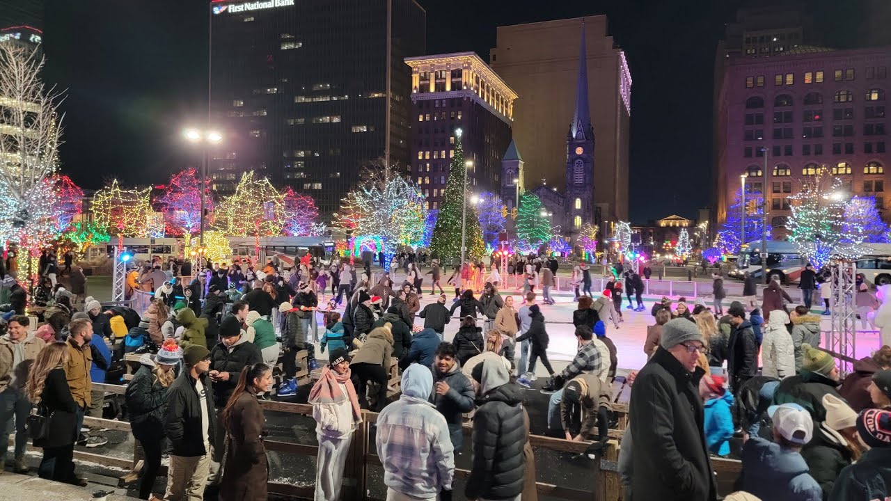 Christmas Lights in Cleveland's Public Square on a Crowded Day - Ice ...
