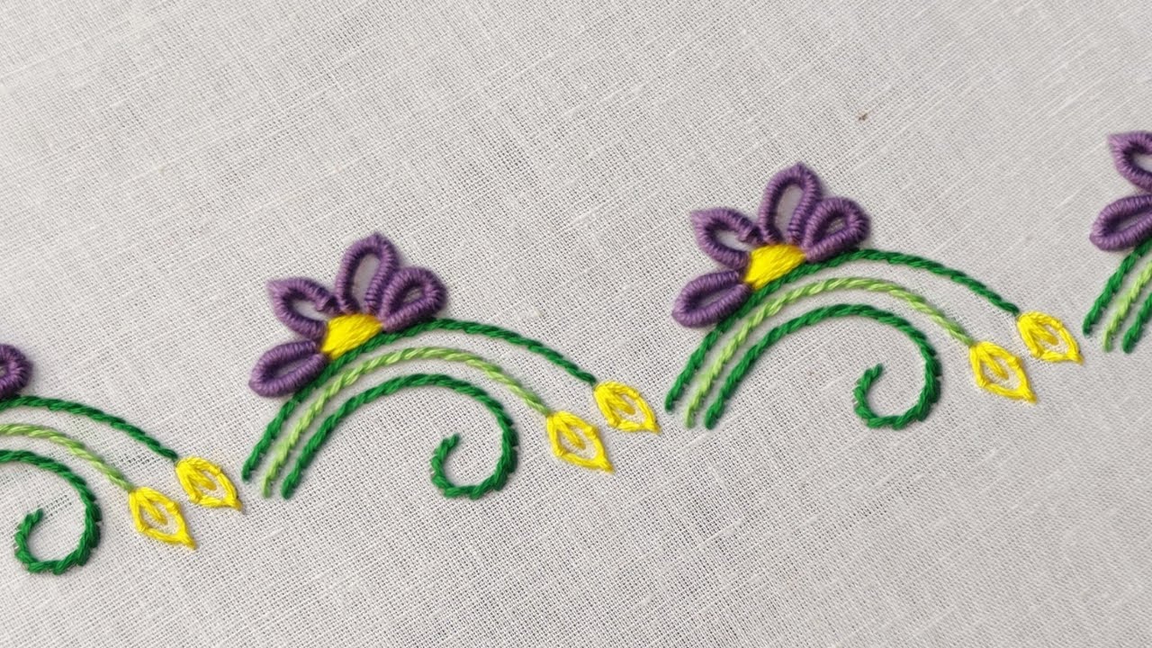 Simple Flower Border for Dress, Shirt, Sleeves & Edges (Hand Embroidery ...