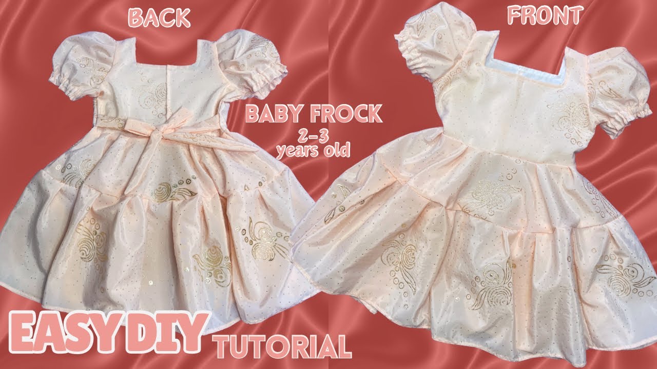 How to cut & sew Baby Frock with Puff Sleeves. Frill Baby Frock Cutting ...