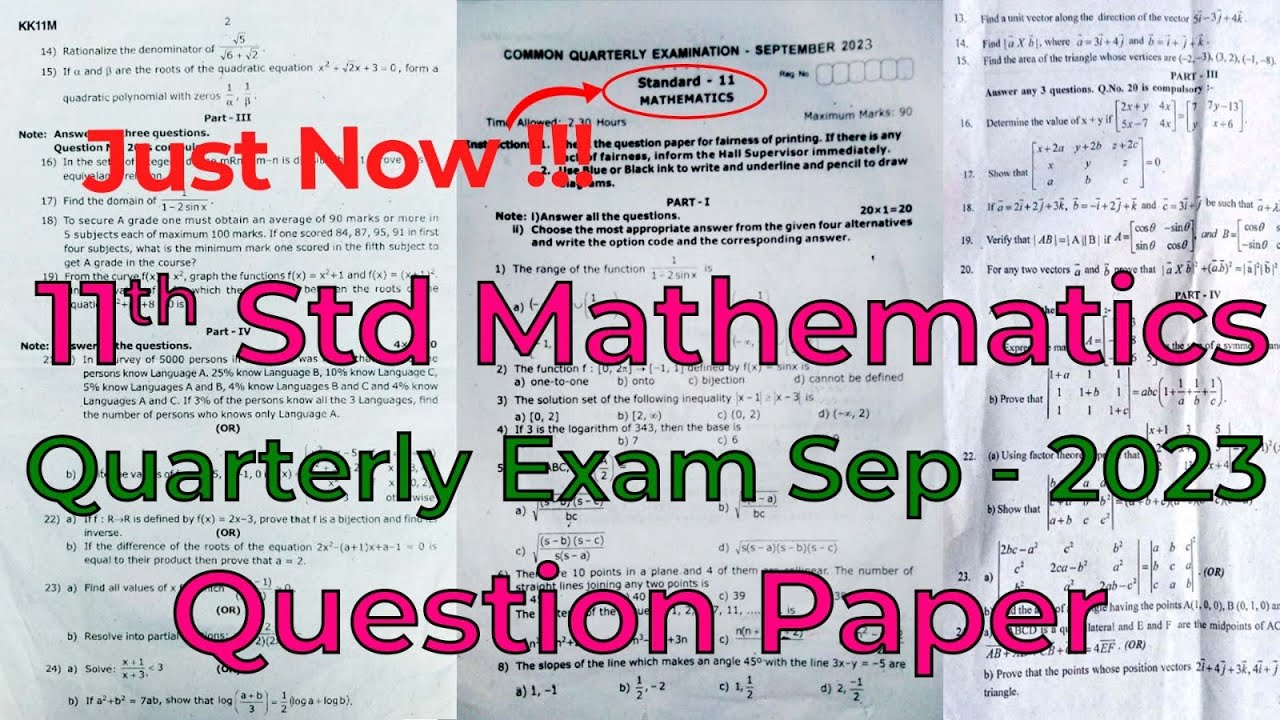 11th Std Mathematics | Quarterly Exam Question Paper 2023 | Original ...