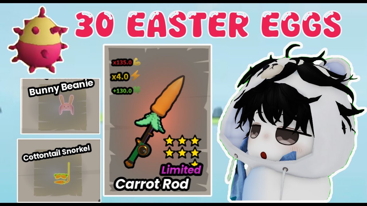 Roblox Go Fishing หาไข่แลกเบ็ด Carrot Rod ฟรี! All 30 Easter Eggs ...