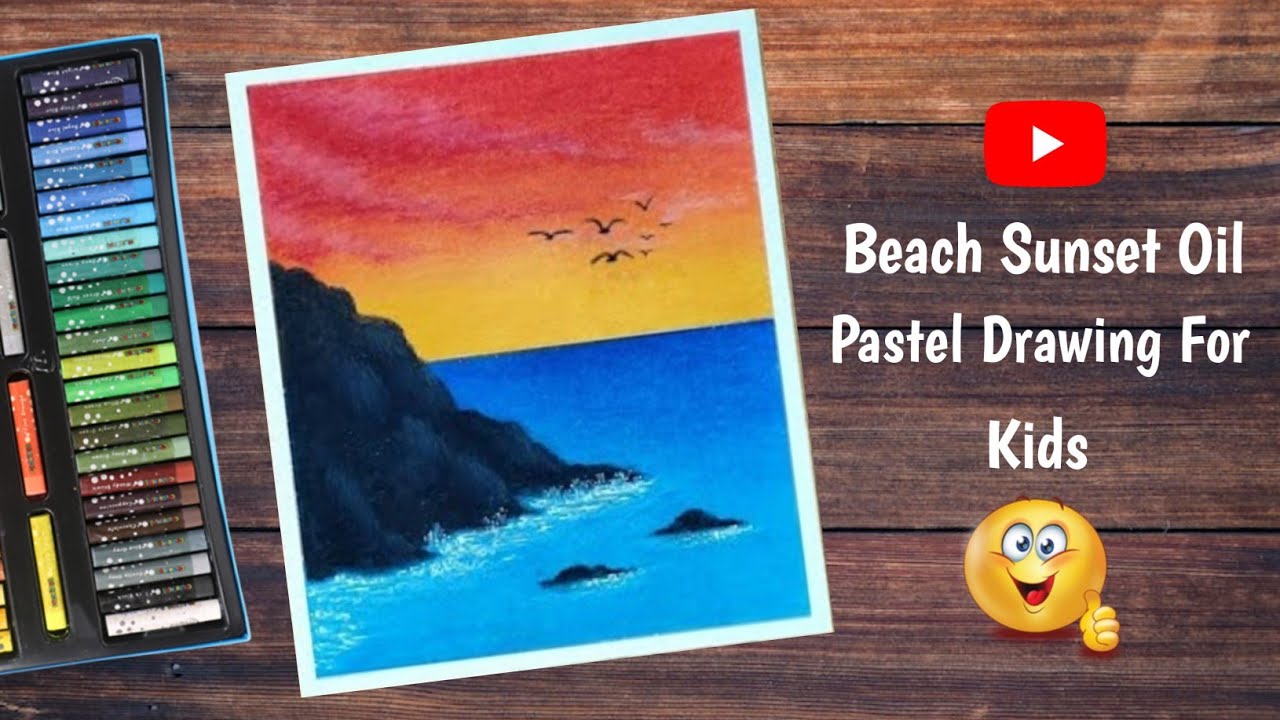 How to Draw a Easy Beach Sunset / Oil pastel drawing for Beginners ...