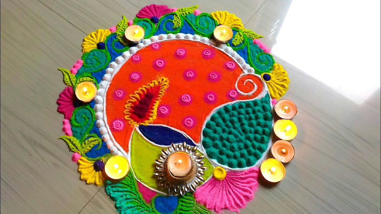 attractive & beautiful diya decor Diwali rangoli design 2018 - YouTube