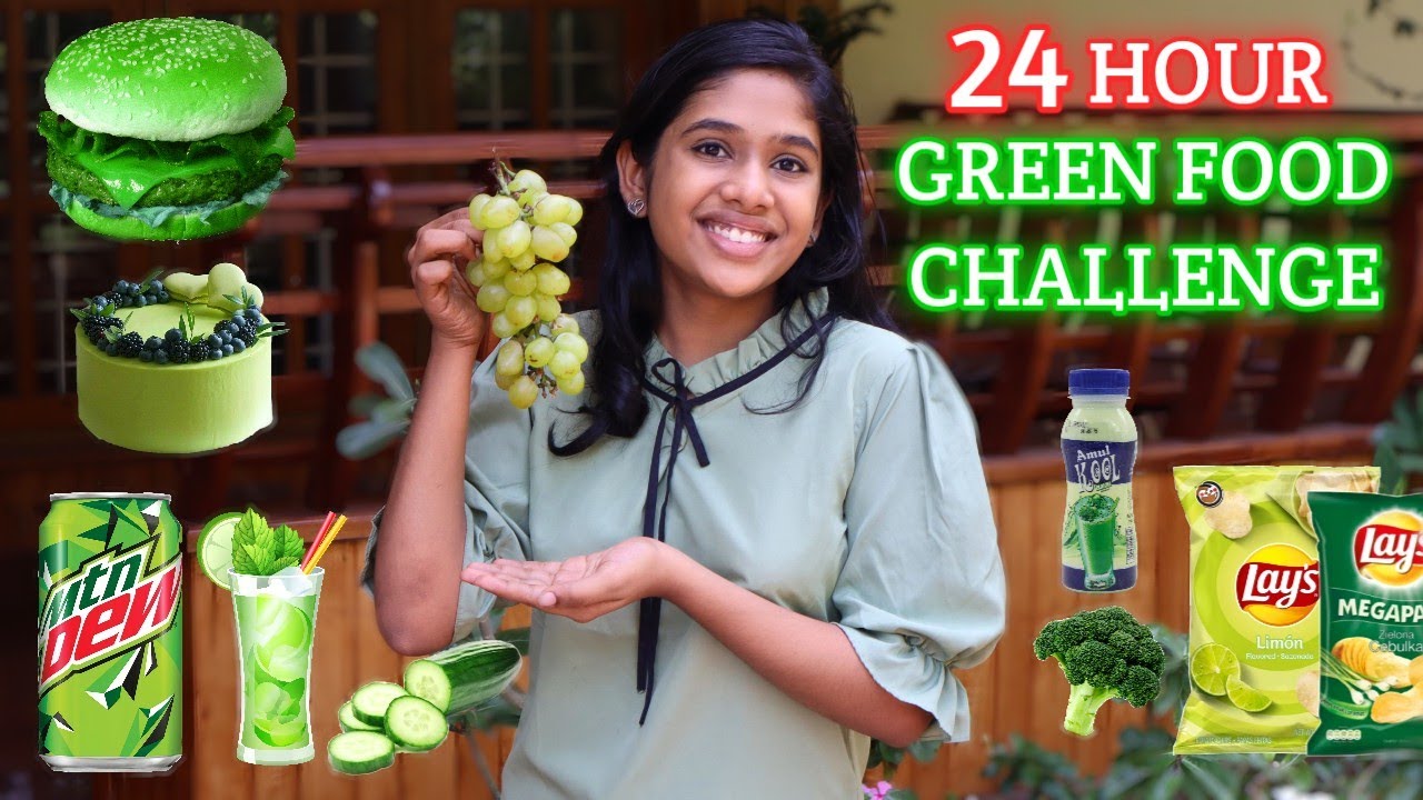 GREEN FOOD CHALLENGE 💚 | 24 മണിക്കൂർ GREEN COLOUR FOOD EATING CHALLENGE ...
