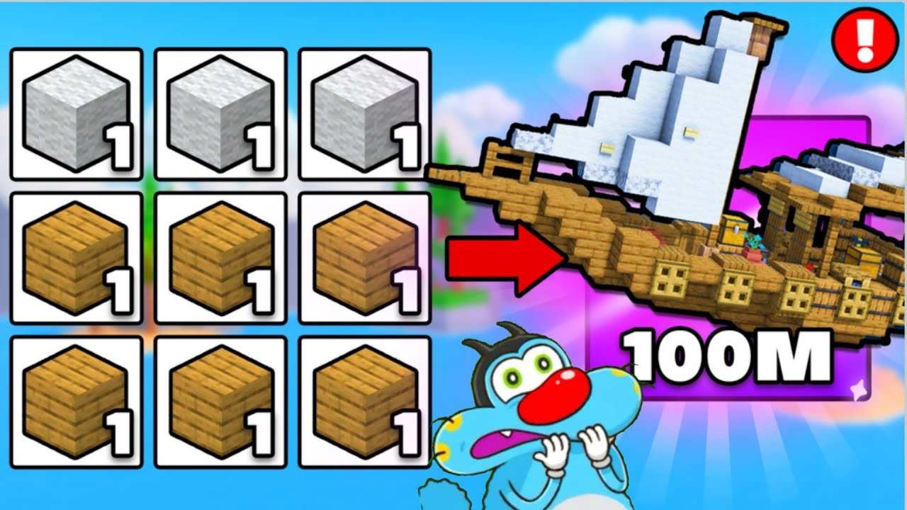 OGGY Cut down trees and use wooden blocks to build boats to cross ...
