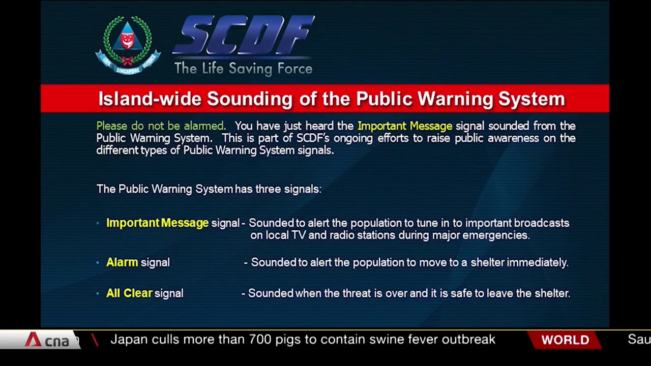 Singapore SCDF Important Message Signal TV PWS Test- 15 Sep 2019 - YouTube