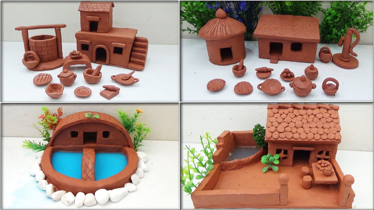 4 super easy ways to build a clay house | mini creation | DIY miniature ...
