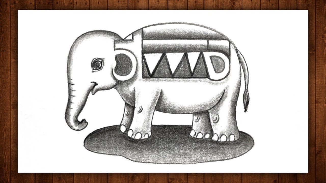 How To Draw Elephant From Number 55 | Elephant Drawing | Hathi Drawing ...