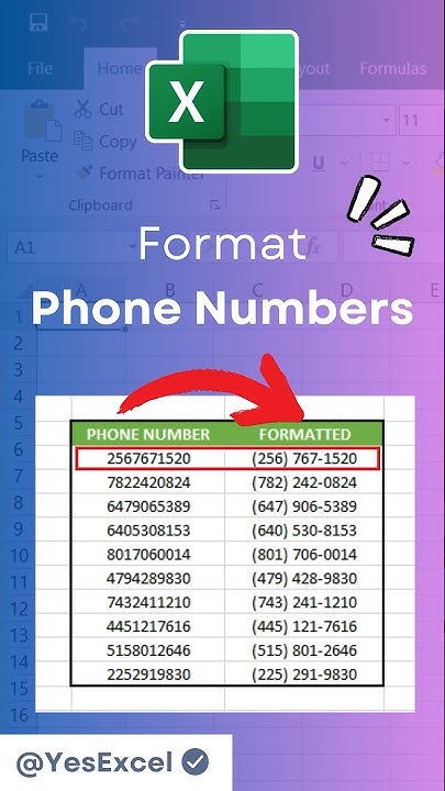 Format Phone Numbers in Excel - YouTube