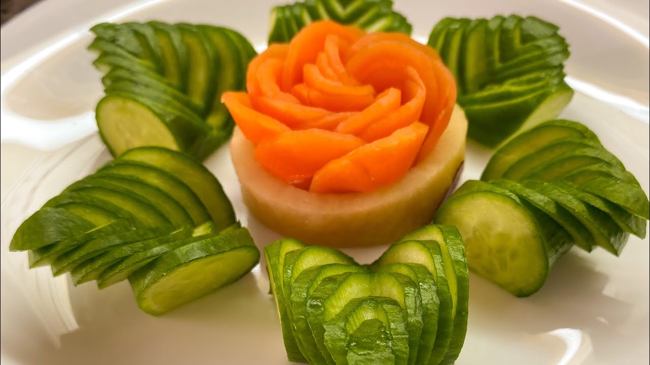 How to make vegetable plating decoration 05 using cucumber and carrots ...