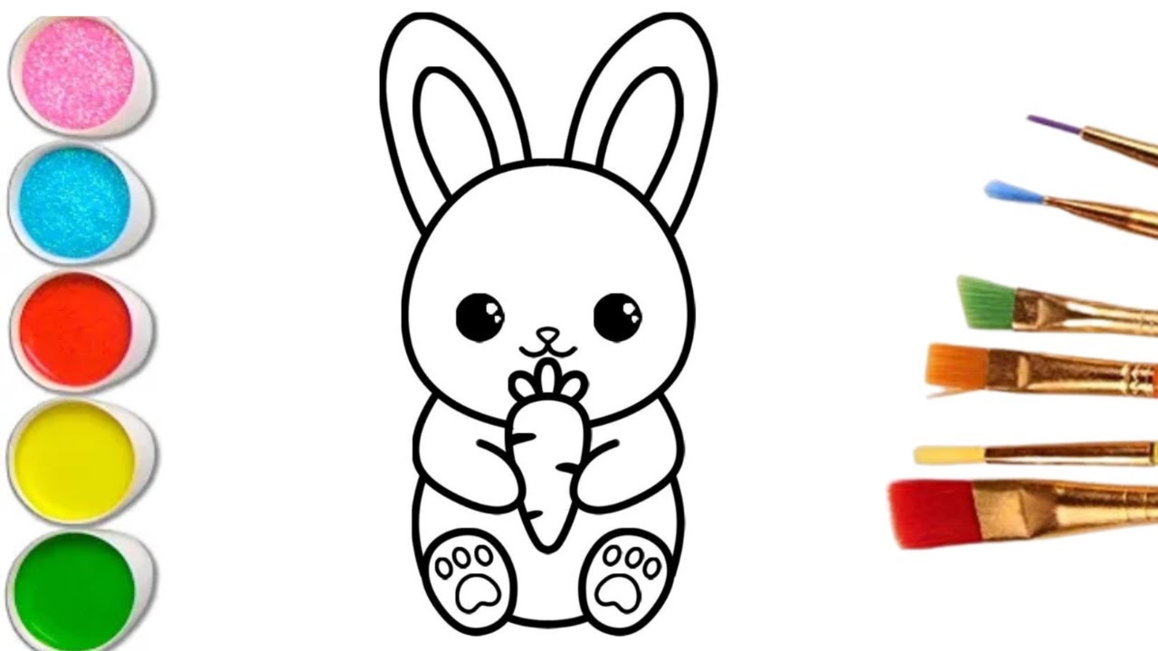 Blue Rabbit Drawing, Painting and Color for Toddlers | How to Draw ...