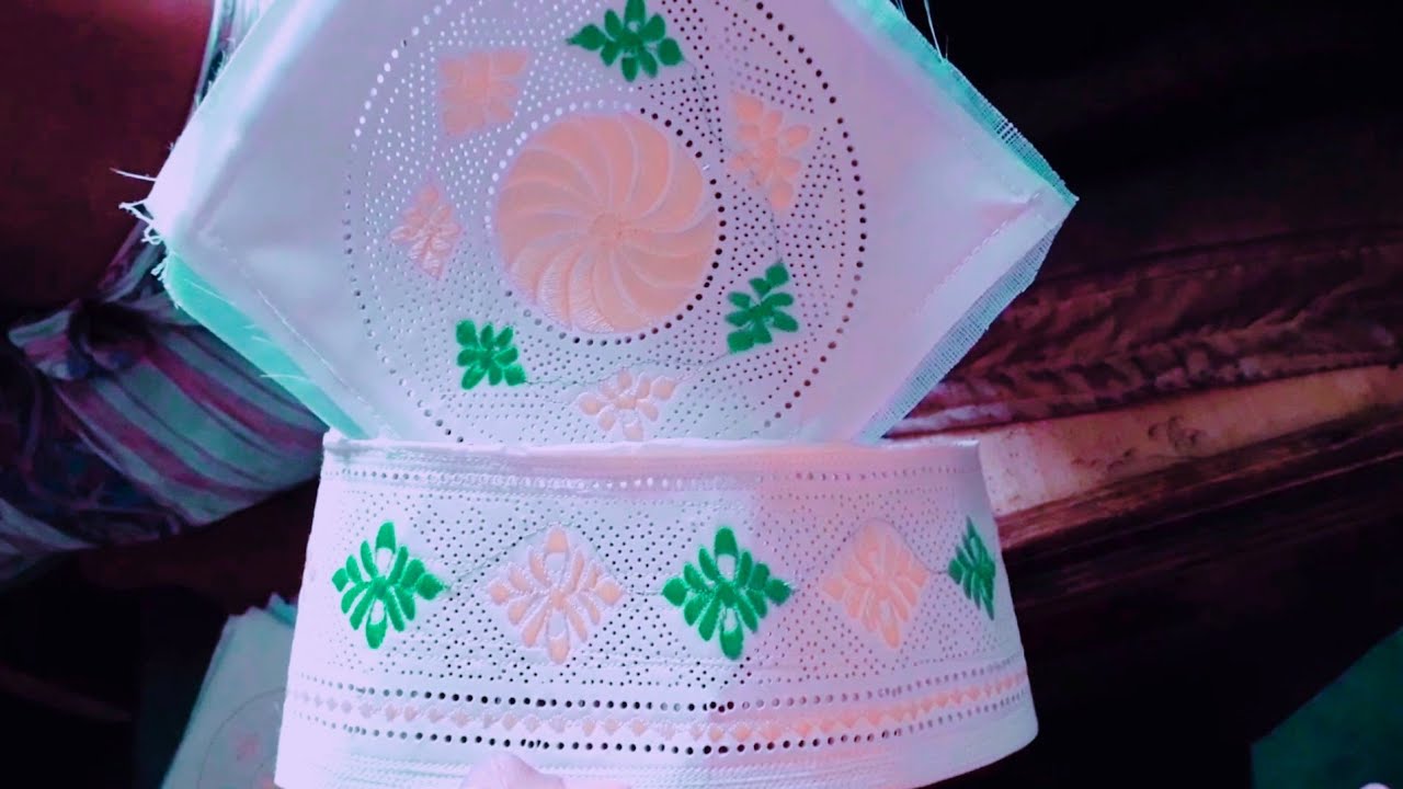 tupi embroidery flower design embroidery cap - YouTube
