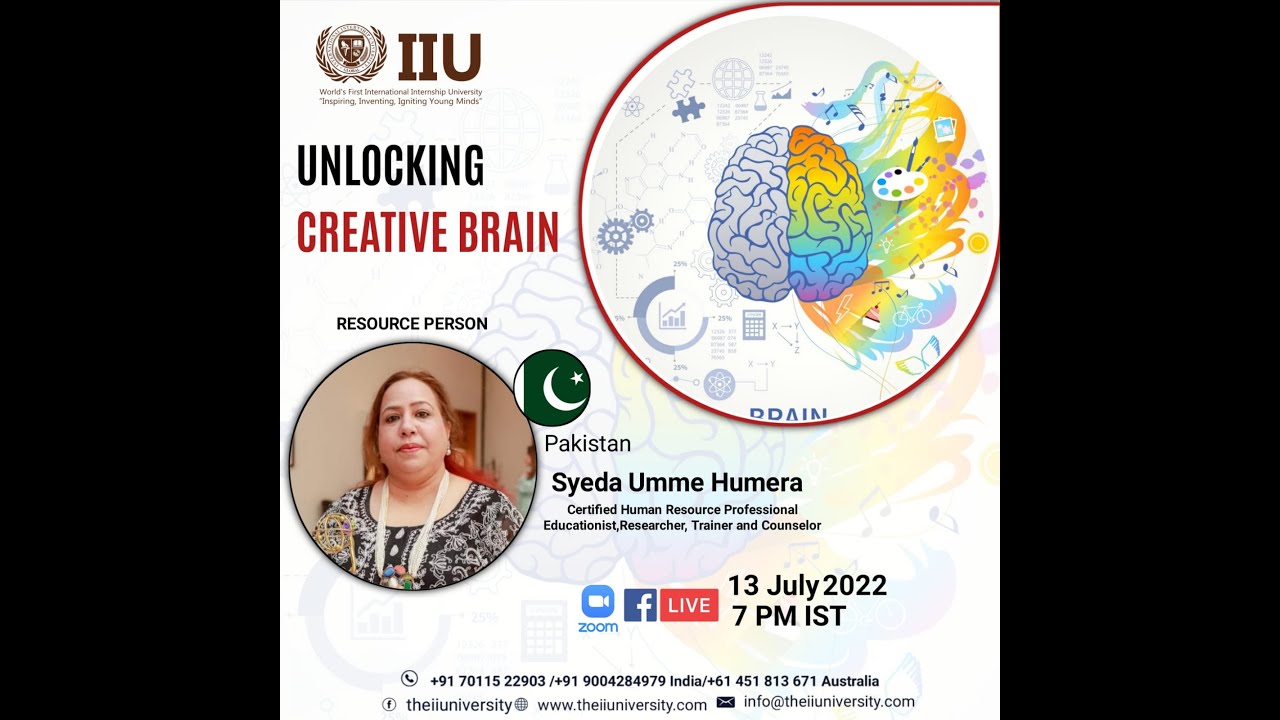 Unlocking Creative Brain , by IIU ,expert Syeda Umme Humera ,Pakistan ...