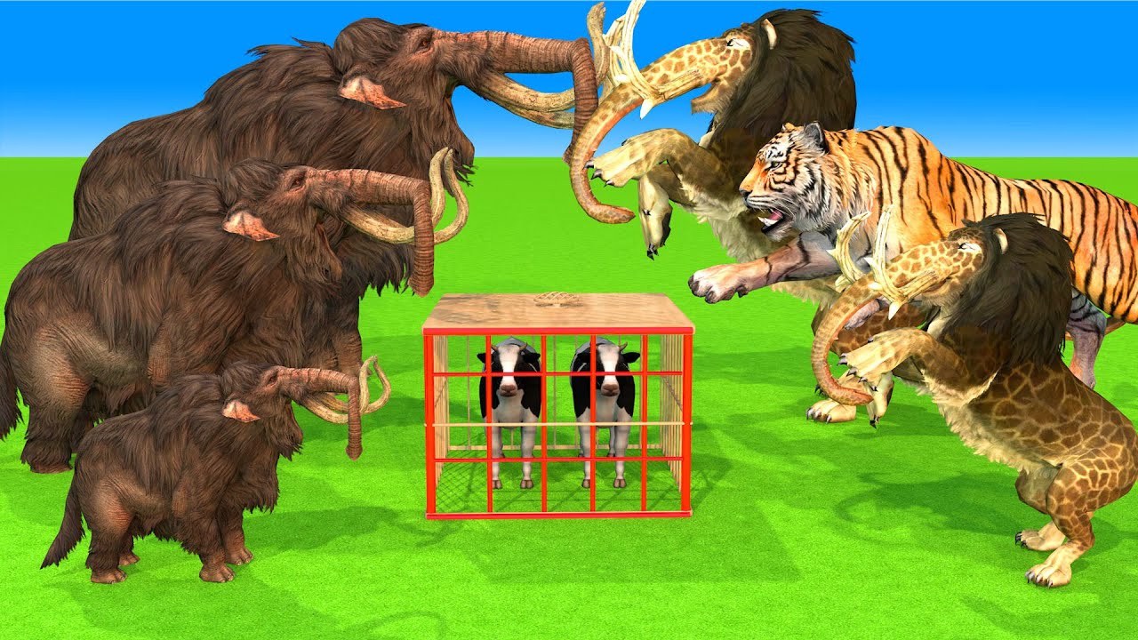 Giant Mammoth Elephant Cow Bufallo vs Giant Tiger Wolf Zombie Fight ...