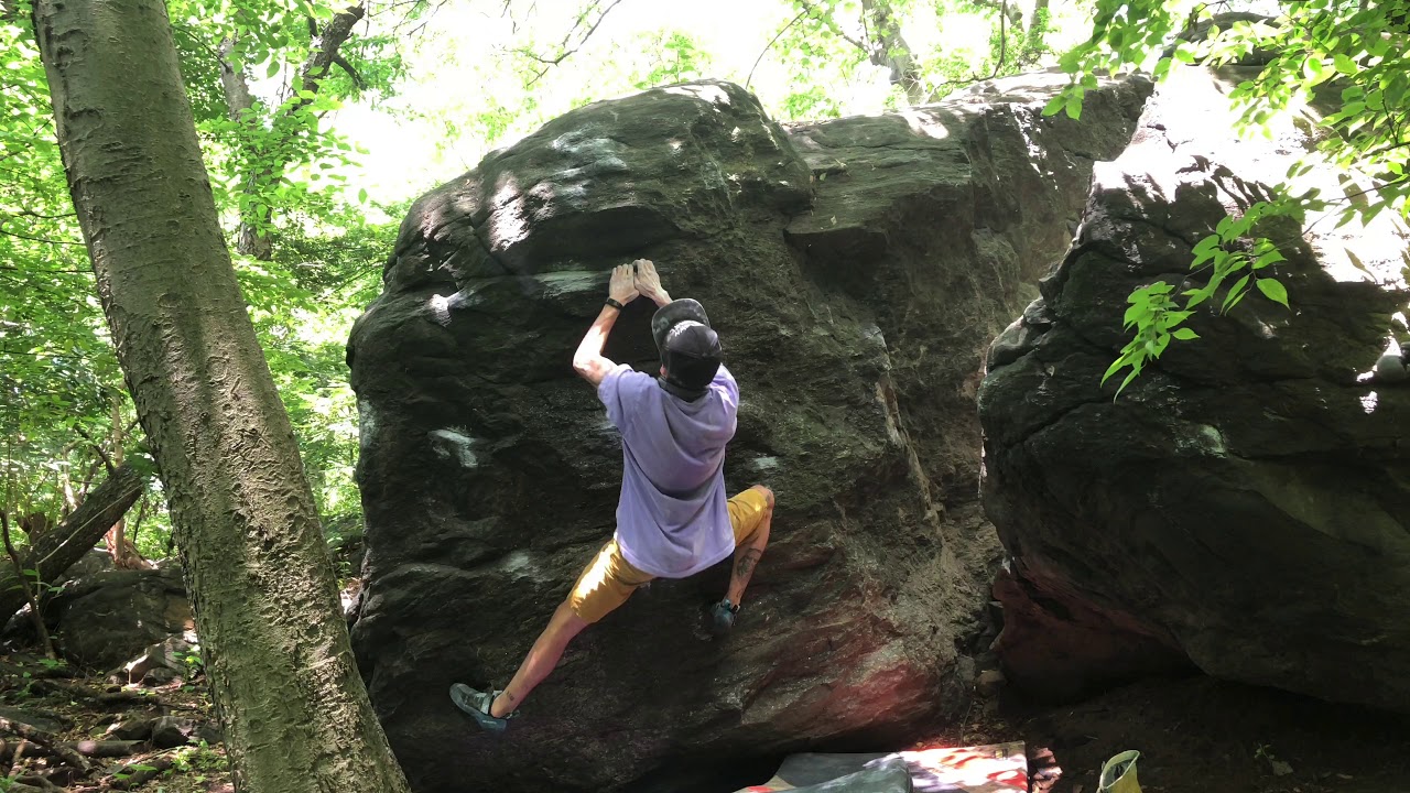 NYC Bouldering: Central Park: Split Rock: Tree Line Middle V? - YouTube