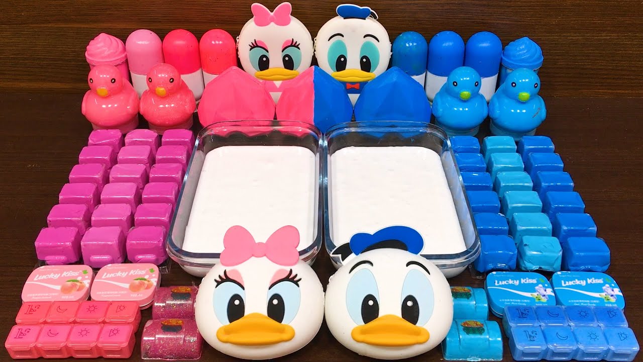 PINK vs BLUE DUCK !! Mixing Random into GLOSSY Slime !!! Satisfying ...