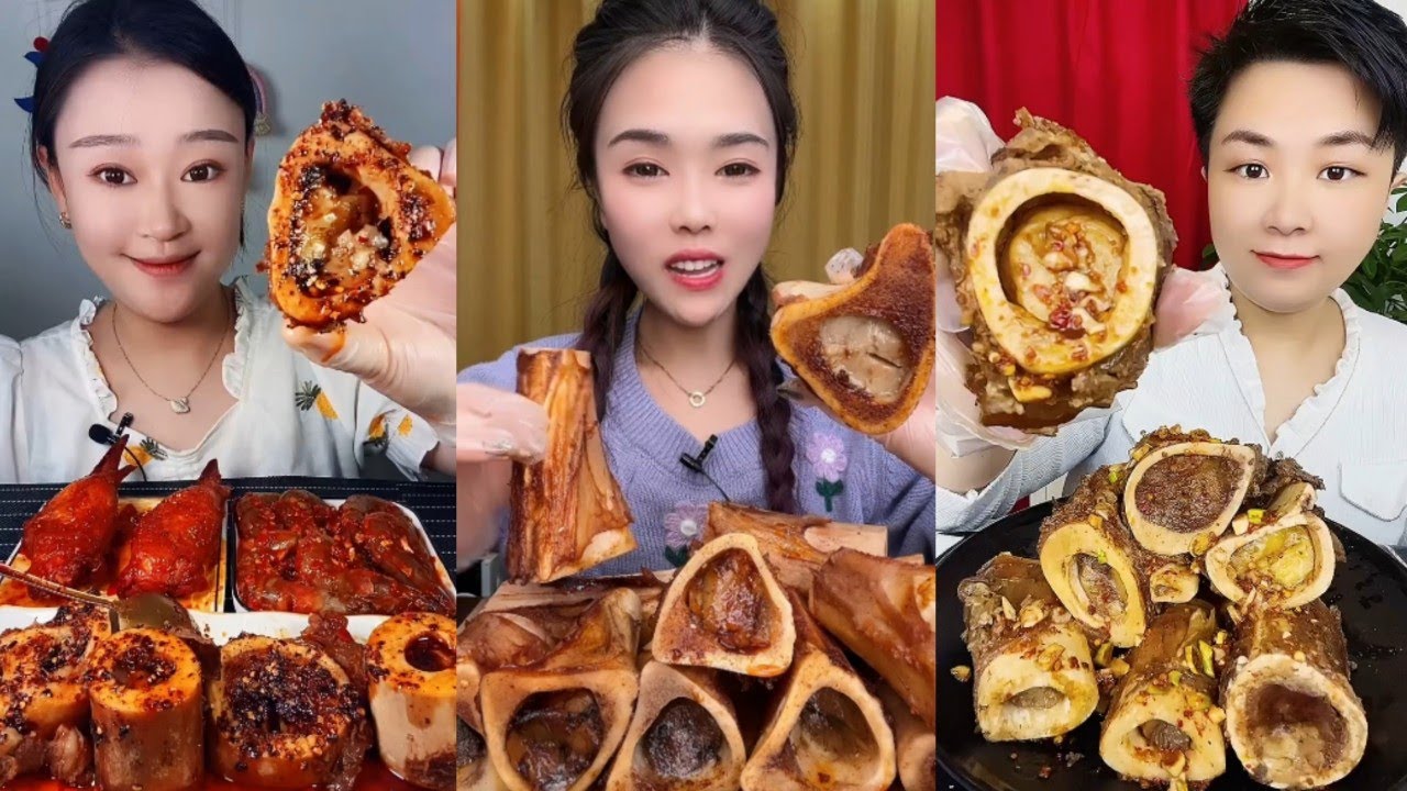 Chinese Food Mukbang Eating Show | Red beef bone marrow | Beef Bone ...