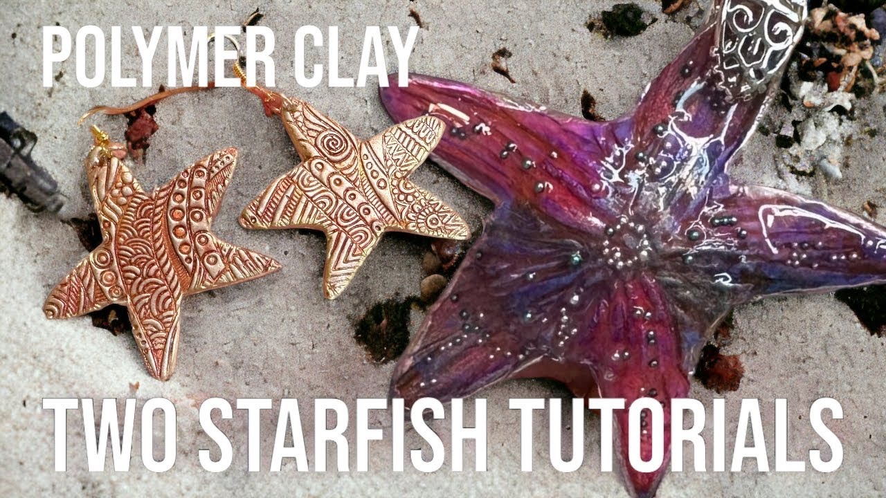 Alcohol ink & polymer clay starfish earrings & faux enamel pendant- Two ...