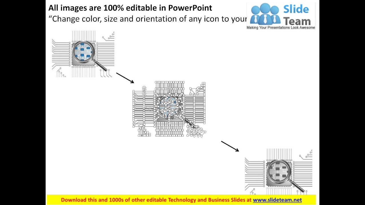 0814 Microchip CPU Under magnifying glass to focus on a topic and show ...