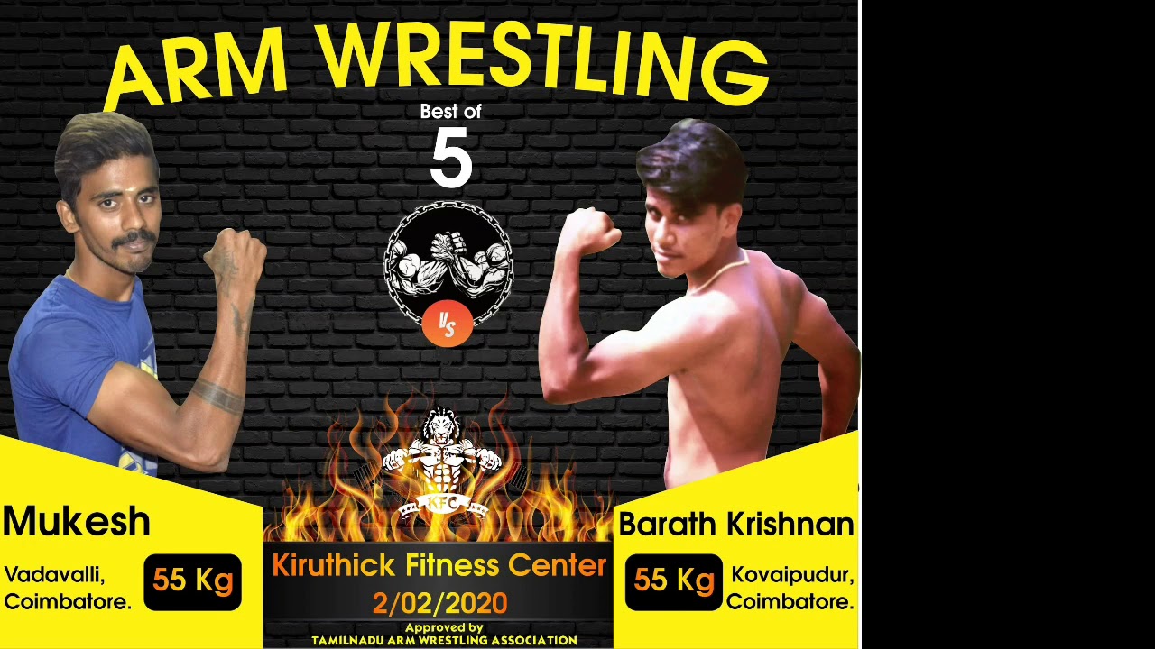 Arm Wrestling best of 5 - Tamilnadu Arm Wrestler Barath vs Mukesh ...