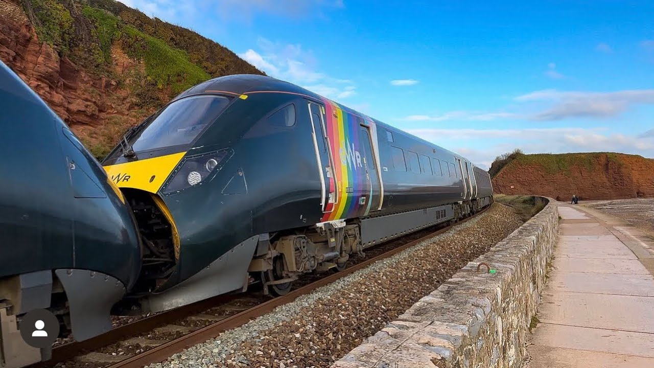 GWR 800014 & 800008 Pride livery passing Dawlish Seafront 2022 - YouTube