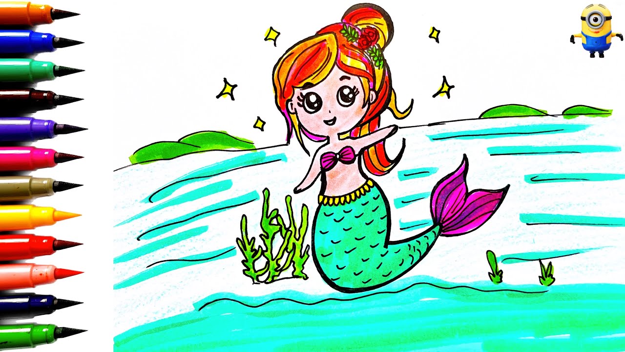 Cute Mermaid Drawing and Colouring |How to Draw Mermaid| Draw Mermaid ...