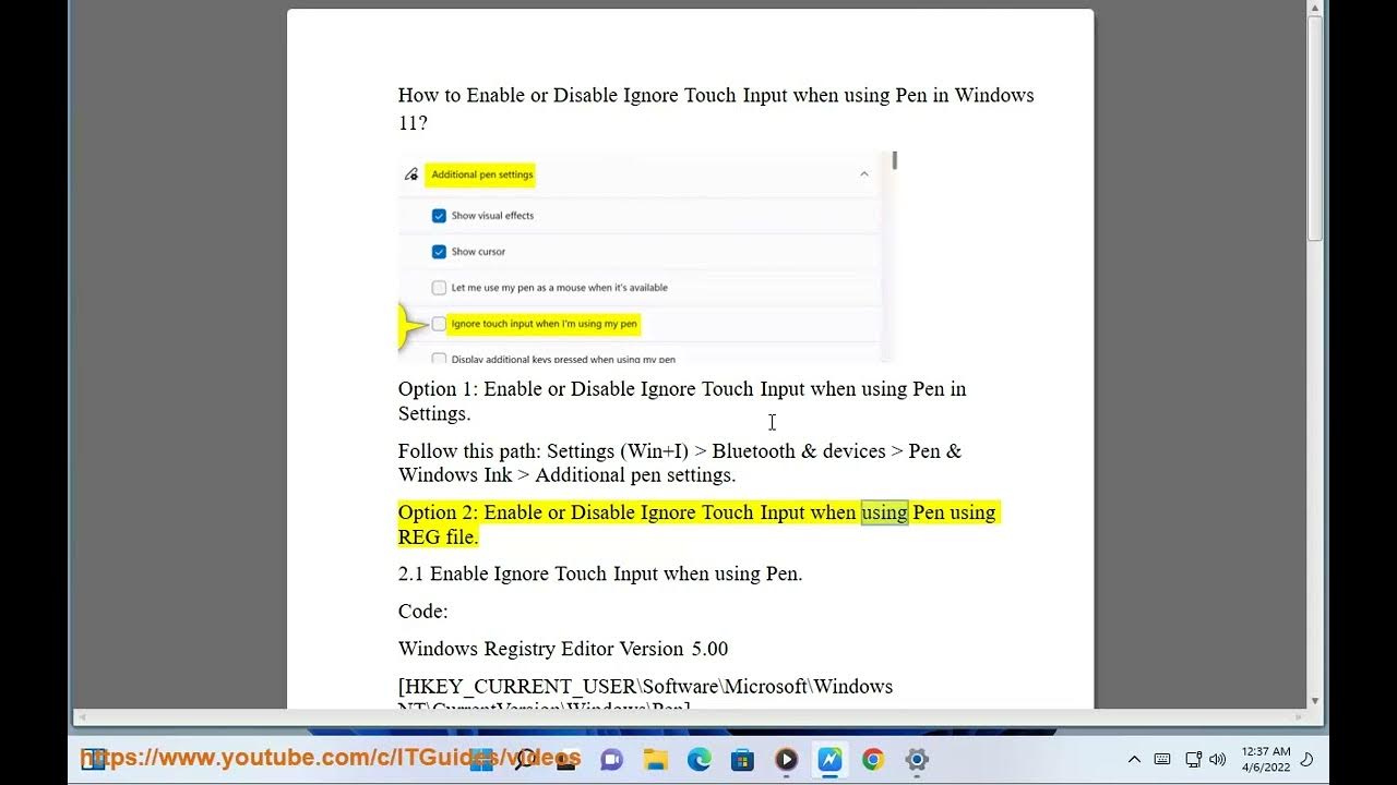 Enable/Disable Ignore Touch Input when using Pen in Windows 11 (2024 updated) - YouTube