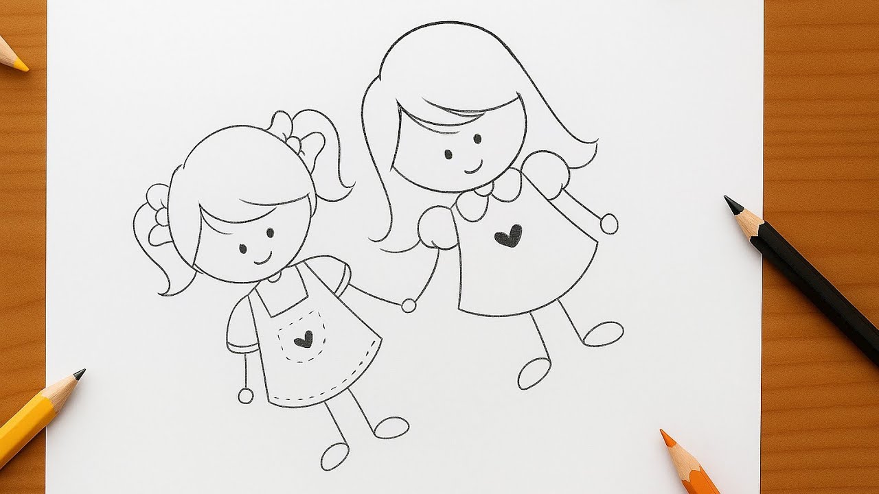 How to Draw Two Best Friends 💕 | Easy Drawing for Beginners - YouTube