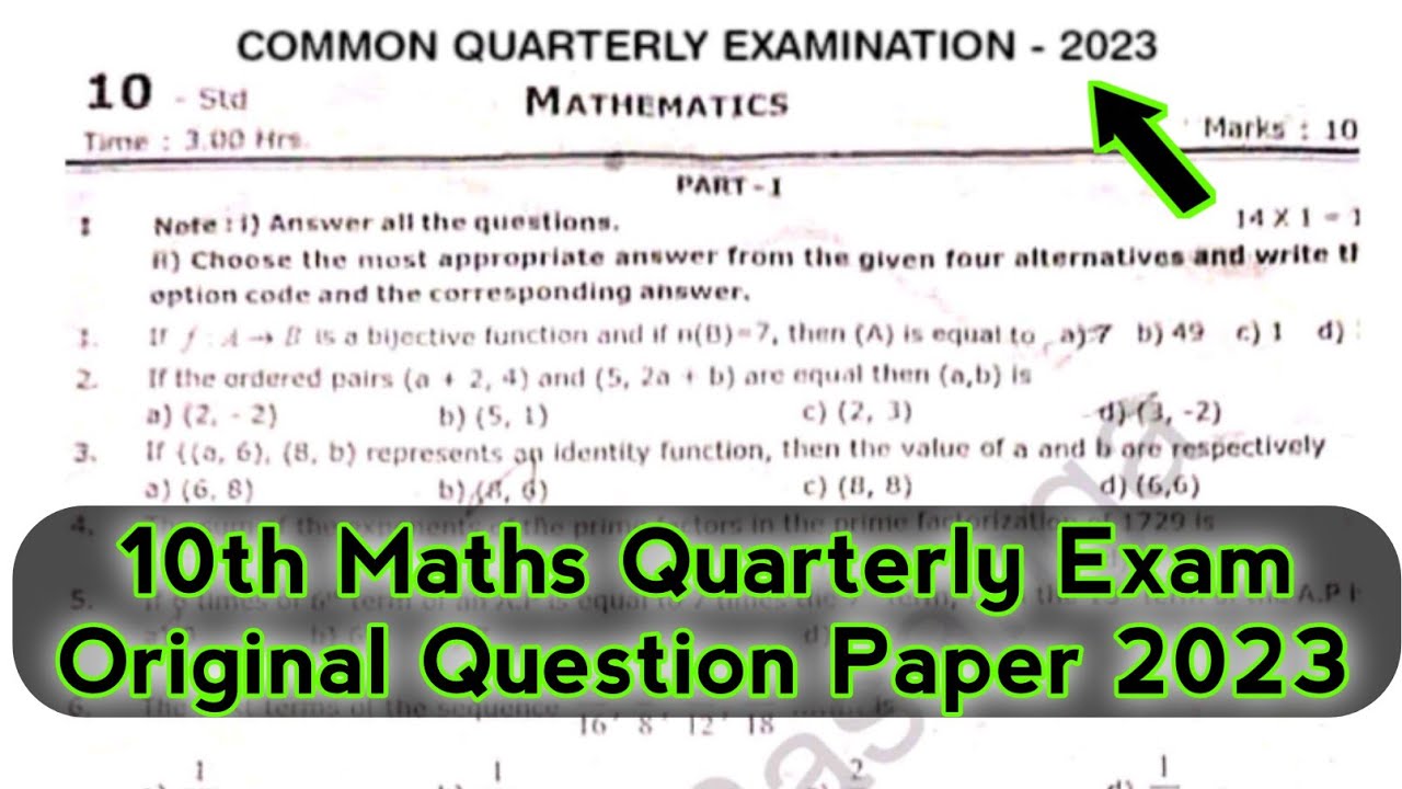 10th Maths Quarterly Exam Original Question Paper 2023 - YouTube