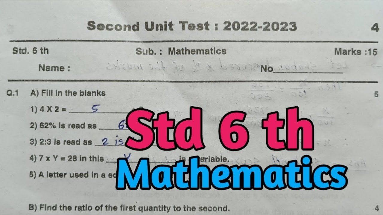 Std 6th Mathematics Second Unit Test 2022 23 | इयत्ता सहावी सेमी गणित ...