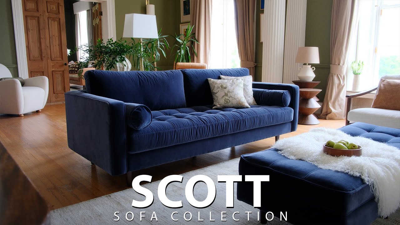 Scott Navy Velvet Sofa - YouTube