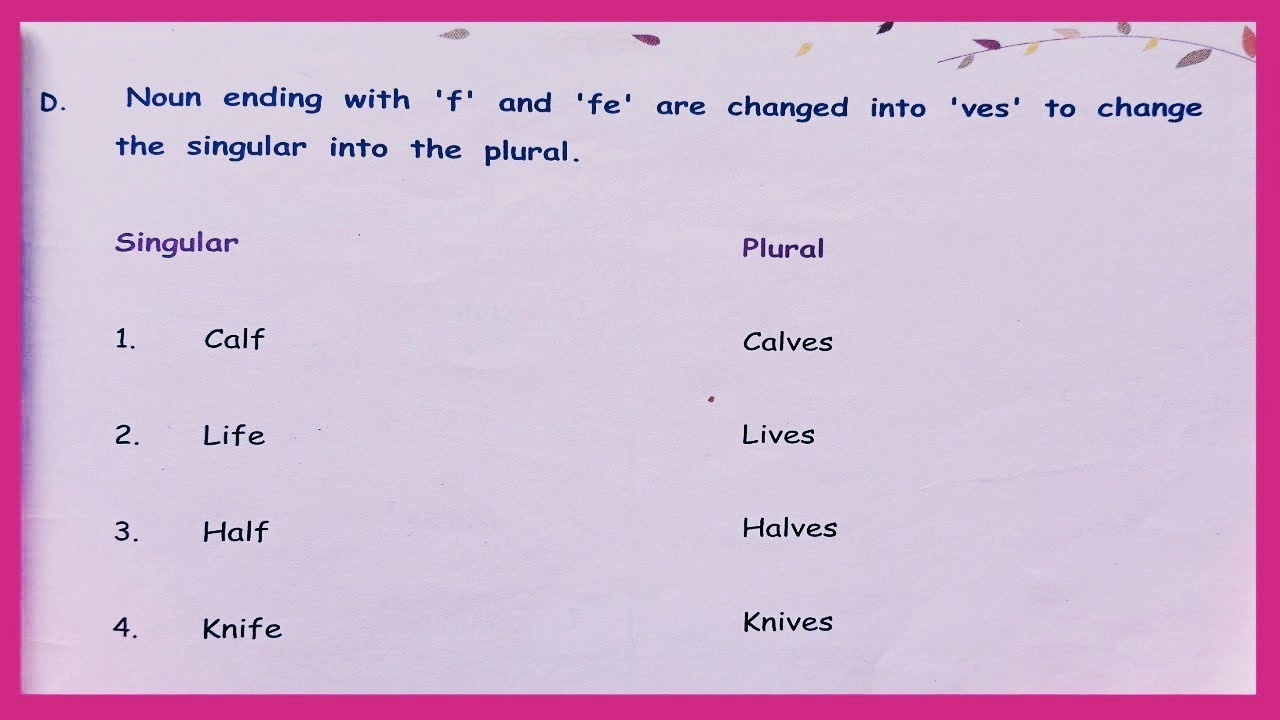 Singular to plural by adding ' ves ' || ' ves ' जोड़कर singular से ...