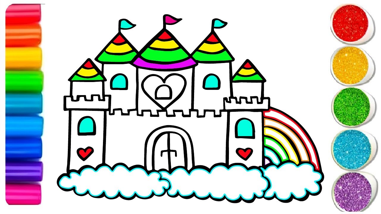 Castle 🏰 Drawing Colouring Painting| Cute Rainbow Castle 🌈🏰 for kids ...