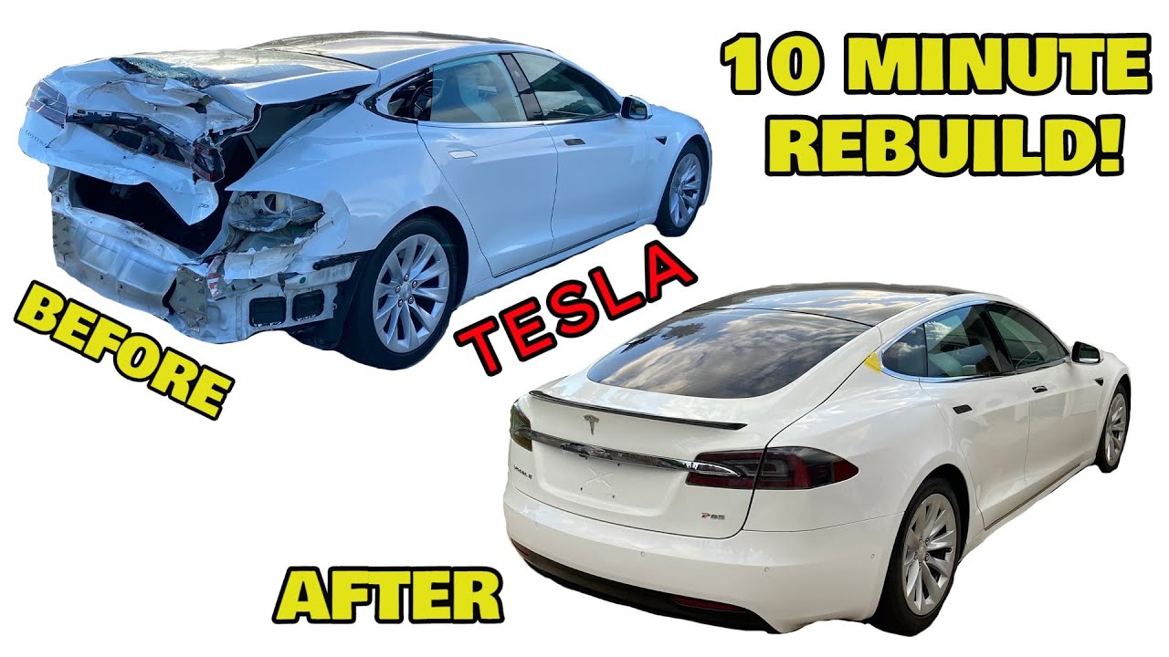 REBUILDING A WRECKED TESLA MODEL S 100D IN 10 MINUTES ! Like THROTL ...