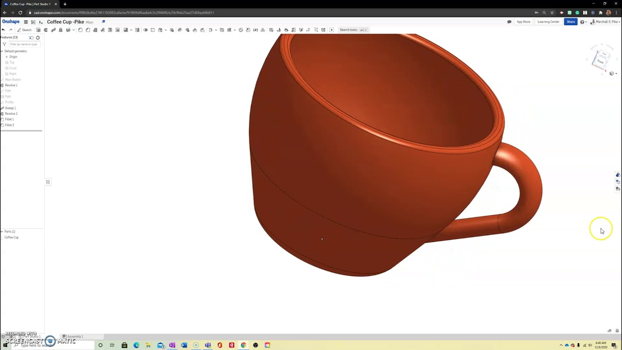 Onshape - Revolve and Sweep -Coffee Cup - Part 5 - YouTube