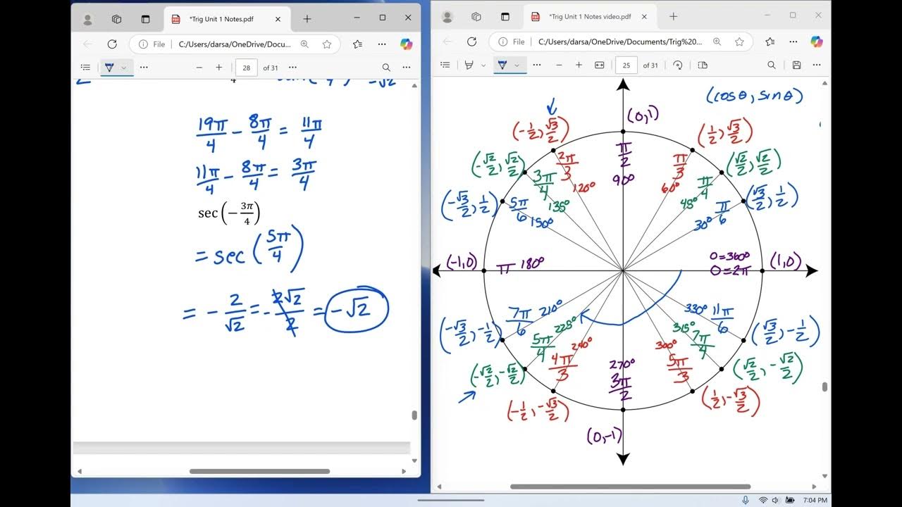 Using the Unit Circle Trig of Negative Angles 1-8-8 - YouTube