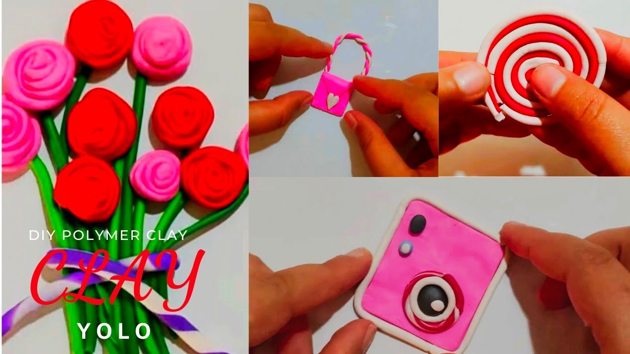 DIY how to make miniature teddy🧸 , 👛, 🌺🌹,camera 📸 from polymer clay 🧱# ...