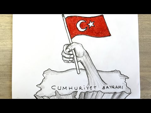 29 Ekim Cumhuriyet Bayramı Resmi Çizimi. Cumhuriyet Bayramı Resmi Nasıl Çizilir? Karakalem Çizimler.