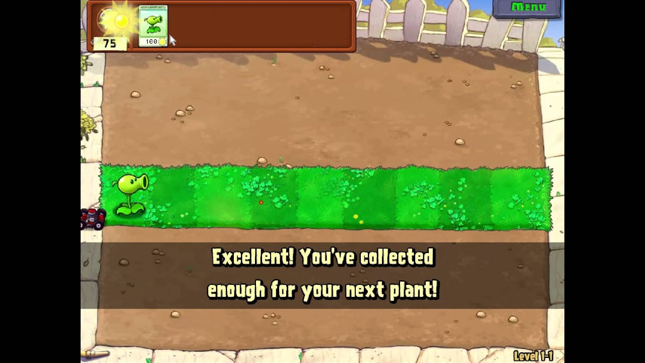 Plants vs. Zombies Level 1-1 - YouTube