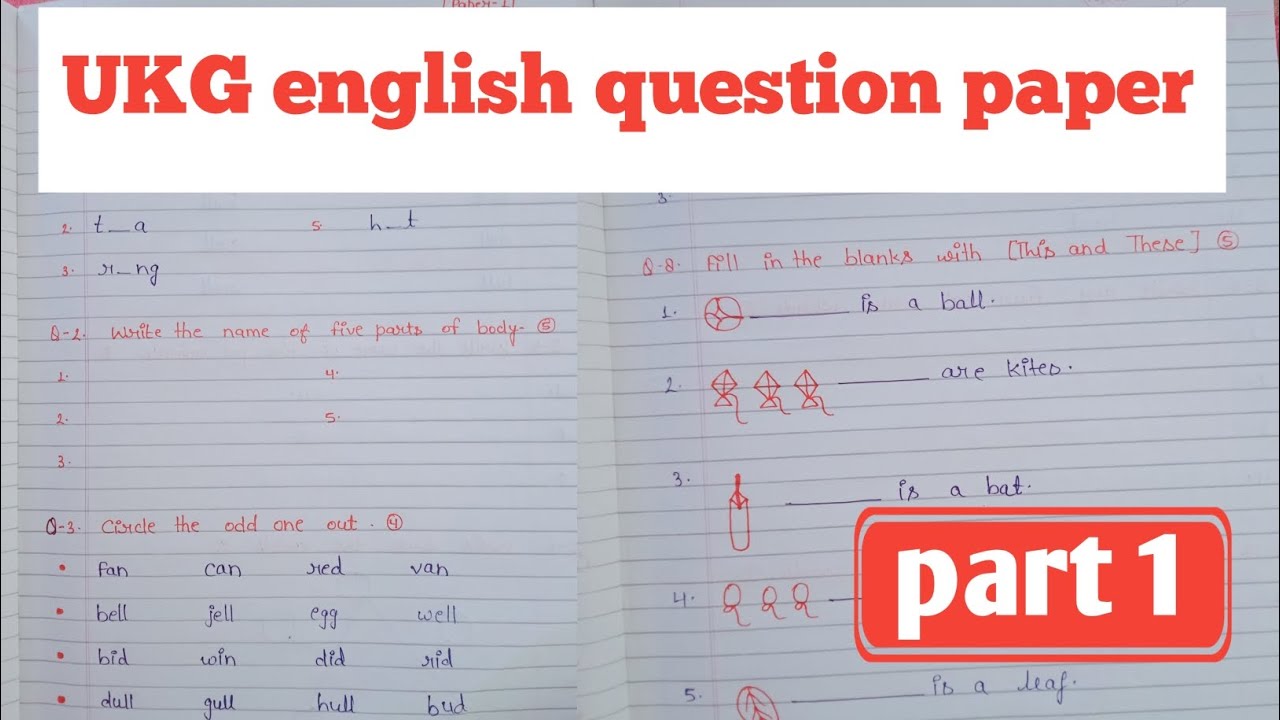 UKG english question paper part 1 ||CBSE pattern question paper || ICSE ...