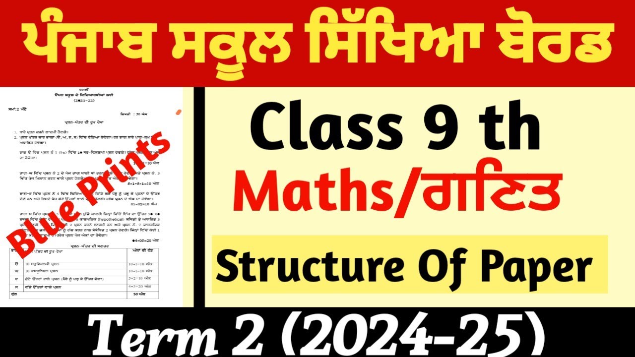 Pseb Class 9 th maths blue print Sample Paper final Exam 2025 Term 2 ...