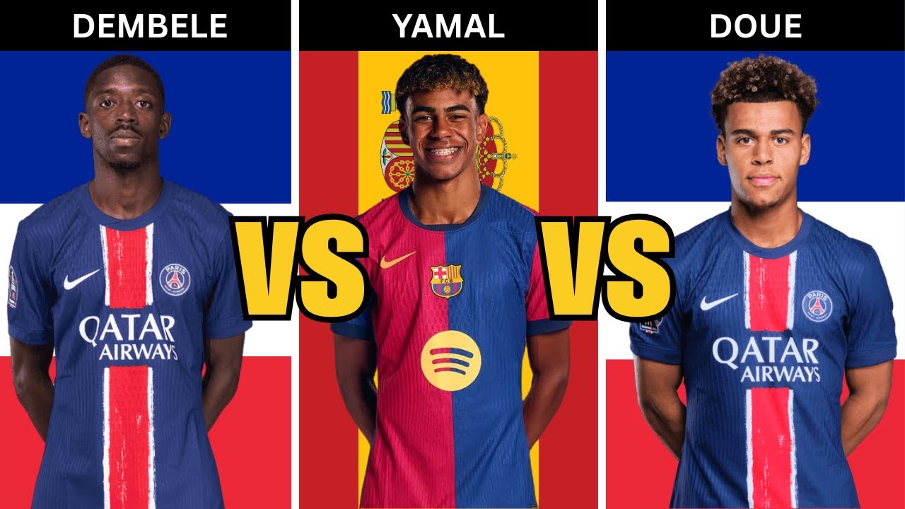 Comparison: Lamine Yamal vs Désiré Doué vs Ousmane Dembélé - YouTube