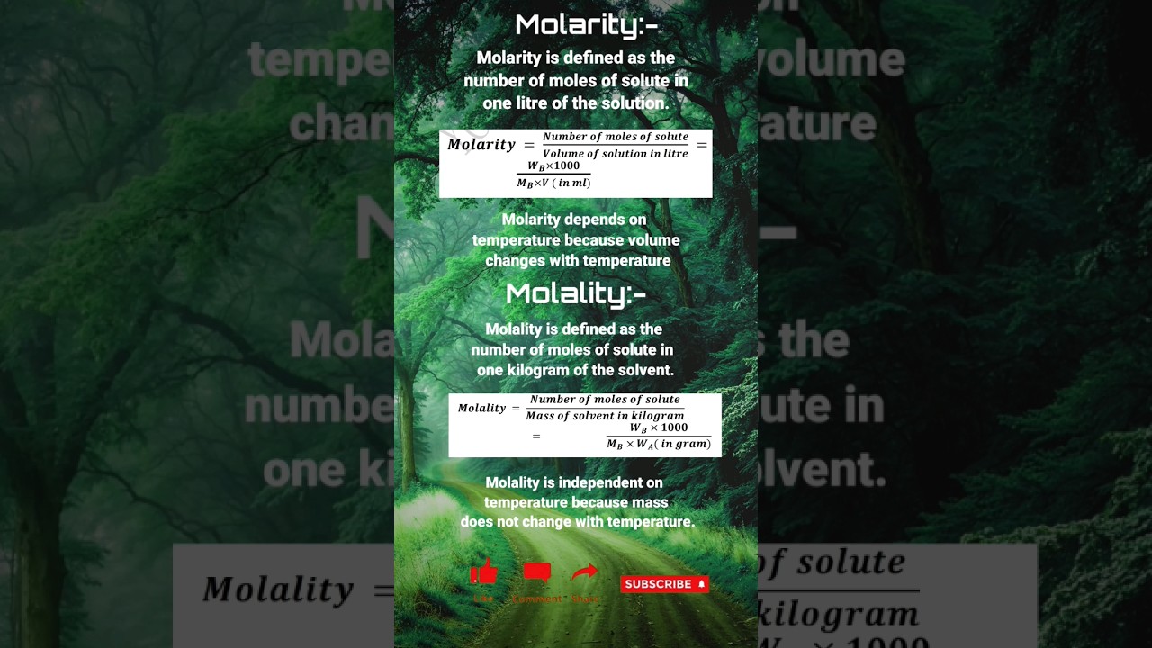 difference between molarity and morality | solution| chemistry - YouTube