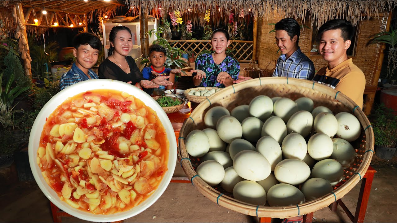 Enjoy Balut eating together with my boy and girl! Prepare garden, cook ...