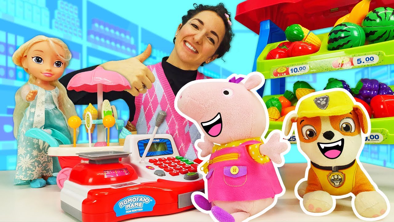 Quali giocattoli lavorano al supermercato di Peppa? Giochi al negozio per i bambini piccoli ...