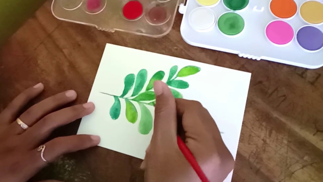 belajar teknik aquarel sederhana (watercolour leaves) - YouTube
